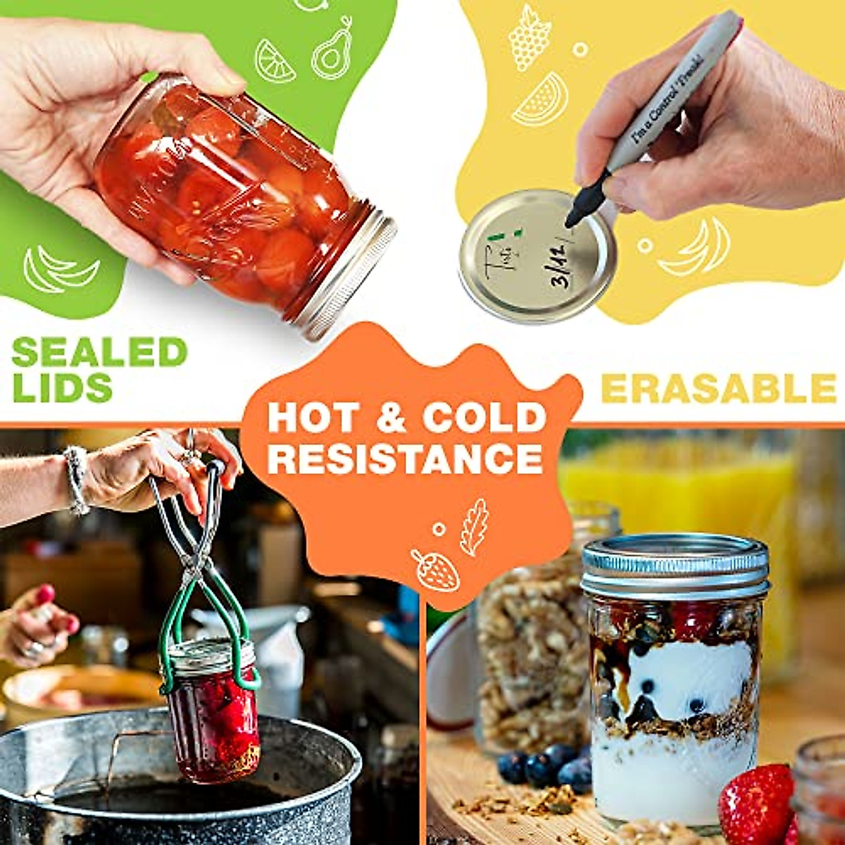 100 Count Canning Lids - Mason Jar Lids Regular Mouth for Kerr & Ball Canning Jars - Mason Jar Lids Food Grade Material, Metal Lids,100% Fit and Airtight - Protect the Environment with Recyclable