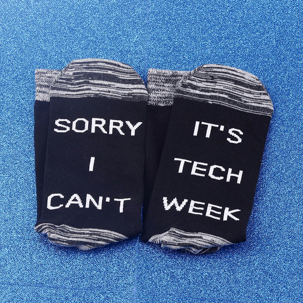 JXGZSO 2 Pairs Theatre Socks Tech Week Socks Tech Week Gifts Funny Socks Sorry I Can’t It’s Tech Week Socks (Tech Week)