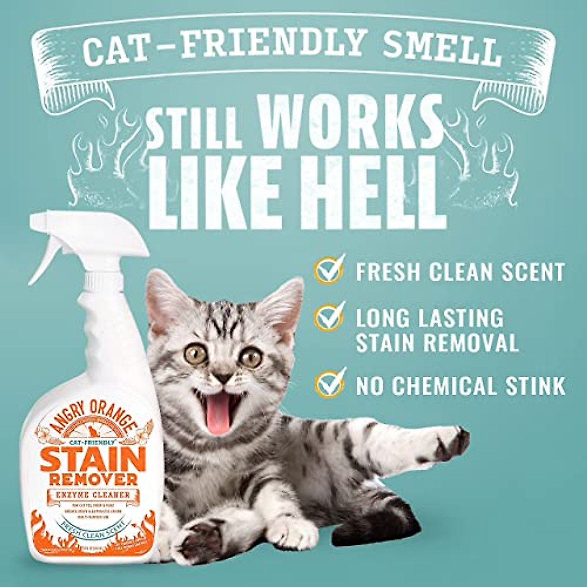 ANGRY ORANGE Cat Urine Odor Eliminator & Stain Remover - Stain Cleaner for Pets, Cat-friendly Fresh Scent Urine Deodorizing Spray and Enzyme Cleaner for Home Use
