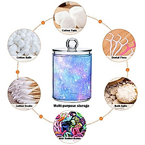 Fustylead 2 Pack Pink and Blue Magical Galaxy Qtip Holder Dispensers, Plastic Apothecary Jar Bathroom Accessories Set for Cotton Ball, Swab, Round Pads, Floss