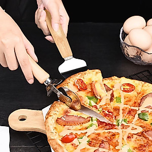 Pizza Crust Set (Set of 7) 10'' Stainless Steel Pizza With Handle Wood Handle Rocker Cutter Pizza Oven Accessories Gift for Homemade Baking Lovers like Pizza, Bread and Pastries
