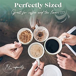 American Atelier Ceramic Green Multi-color Mug & Rack Set – 4 Cups & Standing Metal Rack for Kitchen Countertop, Tabletop, Island, or Café Display – Gift for Tea & Coffee Lovers, 14 oz, Boss Lady