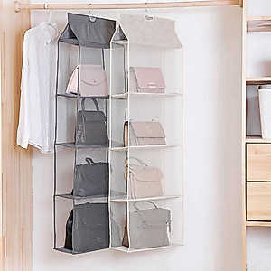 MICOKAY Hanging Handbag Purse Organizer, Purse Storage Organizer Holder for Wardrobe Closet Hanging Shelves (4 Pockets) (Beige)