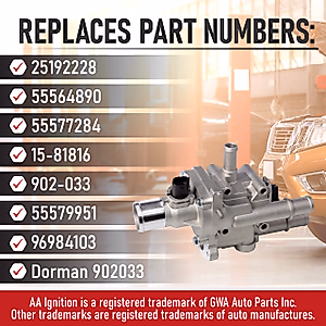 Coolant Thermostat and Housing Assembly with Sensors - Compatible with Chevy Cruze, Limited, Trax, Sonic 1.8L & 1.6L - Replaces 25192228, 55564890, 15-81816, 902-033, 55579951 - Full Aluminum