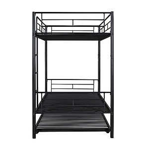 GINGVAT Twin Over Twin Metal Bunk Bed with Trundle and Ladder,Metal Bunk Bed Can be Divided into Two beds,No Spring Box Needed,for Bedroom,Apartment,Black