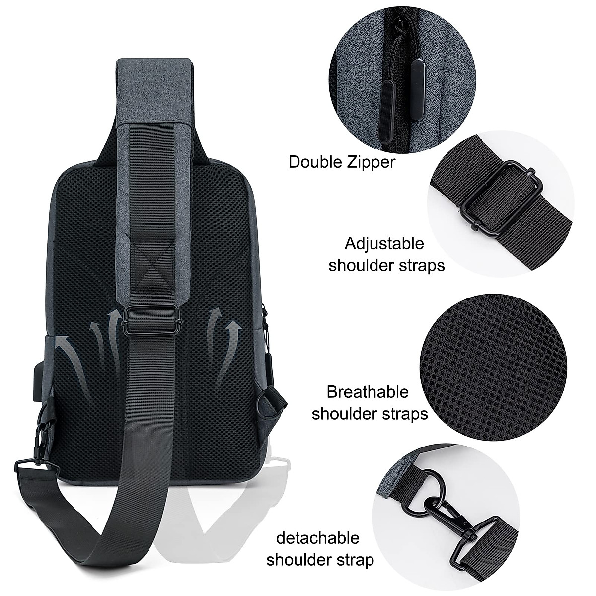 ecosmile Messenger Bag Sling Bag Crossbody Shoulder Bag for Men Women Travel Work Satchel Bags,Grey