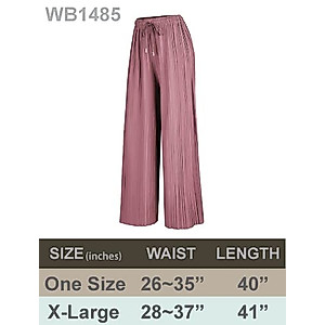 LL WB1485 Womens Casual High Waisted Pleated Palazzo Pants Trousers with Drawstring Plus Black
