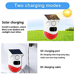 ChunHee Solar Motion Sensor Outdoor Alarm,Adjustable Sensitivity Motion Activated Alarm,129db Sound Security Siren Light IP67 Waterproof and 4 Mode for Home,Farm,Barn,Villa,Yard(2 Pack)