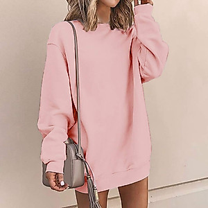 Shakumy Women Long Sleeve Elegant Tunic Dress Casual Loose Crew Neck Plain Pullover Tops Sweatshirts Sweater Dress Dress