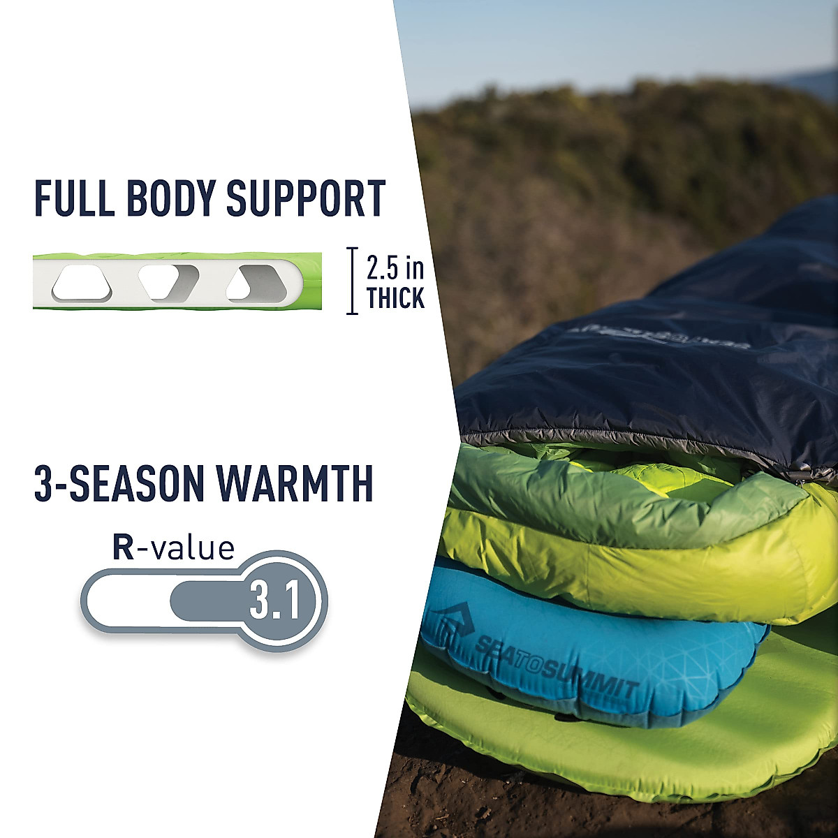 Sea to Summit Comfort Light Self-Inflating Foam Sleeping Pad for Camping and Backpacking, Regular (72 x 20 x 2 inches)