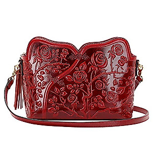 PIJUSHI Designer Leather Handbags for Women Ladies Floral Crossbody Shoulder Bags Clutch Purse (20093 Red)