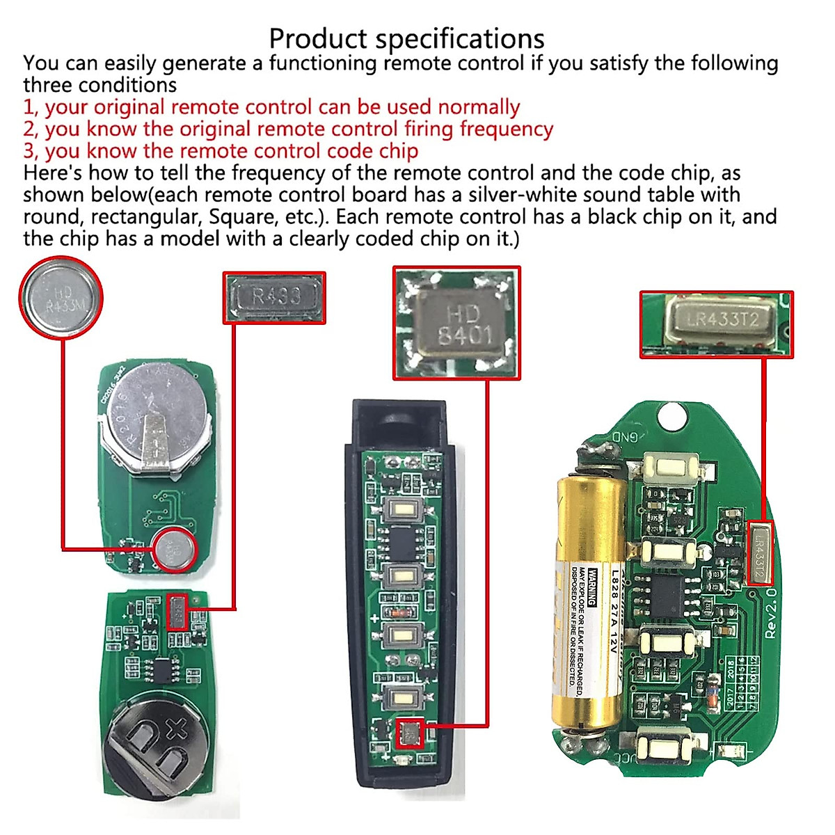 5 Packs Cloning Remote Control Keychain, Universal 433 MHZ Replacement Garage Door Electric Gate, Duplicates Original Remote Controls for Vehicle Central Locking Systems, Electronic Garage Doors
