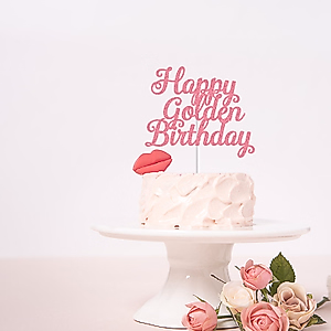 Happy Golden Birthday Cake Topper Rose Gold Glitter 14th 16th 18th 30th 50th 60th Birthday Anniversary Party Supplies for Kids Adults Birthday Party Decorations