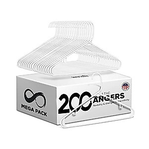 White Standard Plastic Hangers, Mega Pack, 200 Pieces Hangers for Clothes, Durable Tubular Hanger Slip Design Cloth Hanger Set with 2 Integrated Strap Hook Design