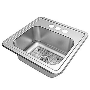 Miligoré 15" x 15" Single Bowl Top-Mount Drop-in 22-Gauge Stainless Steel Bar/Prep/Utility Sink - Includes Drain/Grid