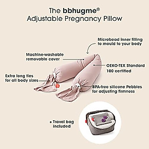 bbhugme Adjustable Pregnancy Pillow – Full Body Support for Side Sleeping - Adjustable Firmness and Shape - Supports Back, Legs, Belly, Hips for Pregnant Women - Removable Cover - Dusty Pink