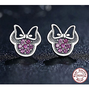 Mouse Stud Earrrings 925 Silver Sparkling Mini Mouse with Fashion Cubic Zirconia for Women Birthday Gift