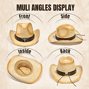 Simplicity Cowboy Hat for Women Western Straw Cowboy Cowgirl Hats for Women Western Cowboy Hats for Men Button Band Beige