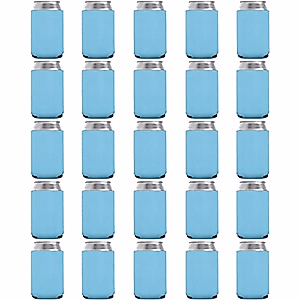25 Pack Placid Blue Blank Can Cooler Sleeves, Customizable Bulk Sublimation Can Coolers, Extra-Thick Collapsible Drink Insulator Sleeve, Beer Can Coolers for Party Beverages, PartyPrints