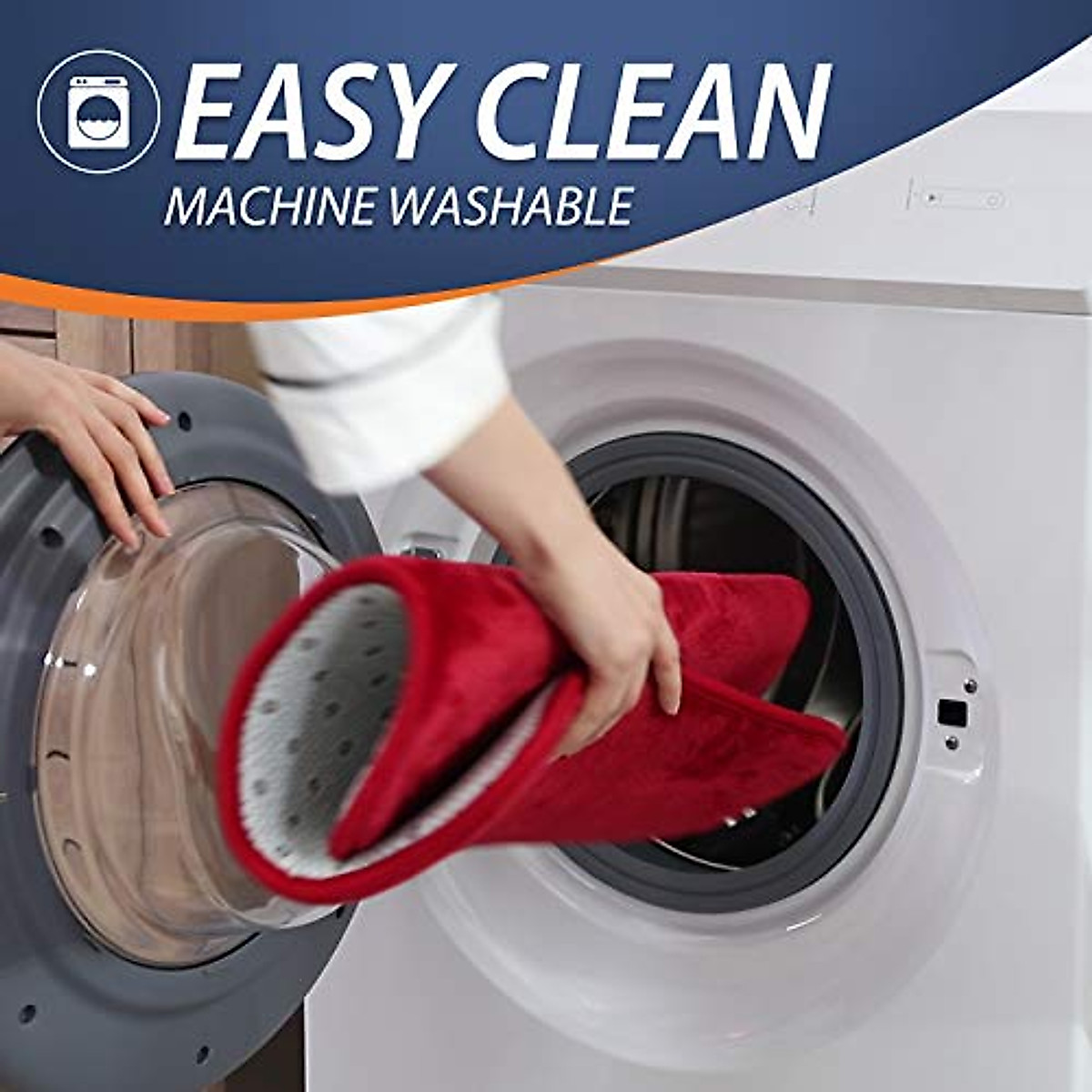 Walensee Extra Thick Memory Foam Bath Rug (17 inch X 24 inch, Red) Non Slip Absorbent Super Cozy Velvet Bathroom Mat, Luxury Soft Plush Small Carpet for Bath Room Shower Floor Tub, Machine Wash Dry