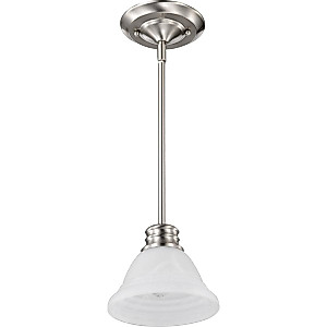 Nuvo 60/365 One Light Mini Pendant, 7 in, Brushed Nickel/Alabaster Glass