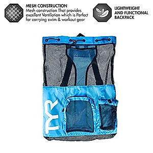 TYR Big Mesh Mummy Backpack for Swim, Gym and Workout Gear, Royal Blue, 40-Liter Capacity