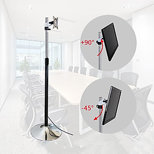 QTBH Monitor Arm Floor-Standing Monitor Stand 13"-27" Mobile Monitor Mount Stand with Round Base Height/Tilt/Rotation Adjustable Monitor Mount, VESA 100x100mm Monitor Desk Mount
