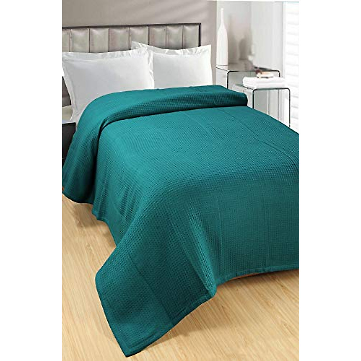 Waffle Weave King Blanket 102x90 inch-Teal,King Cotton Blanket,Teal King Blanket,Breathable Blanket,Farmhouse Throw Blanket,Textured Throw Blanket,Throw Blanket,All Season Cotton Blanket