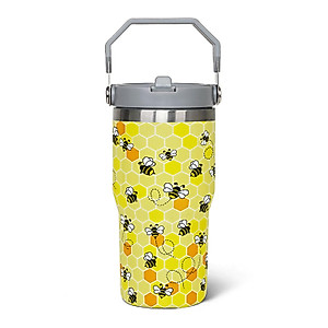 Hachishun Bee Tumbler with Handle Stainless Steel Vacuum Insulated Flip Straw- Honey Bee Gifts for Women Men - Yellow Bee Coffee Mug, Cup 20 Oz -Bee themed gifts, Bee keepers Gift