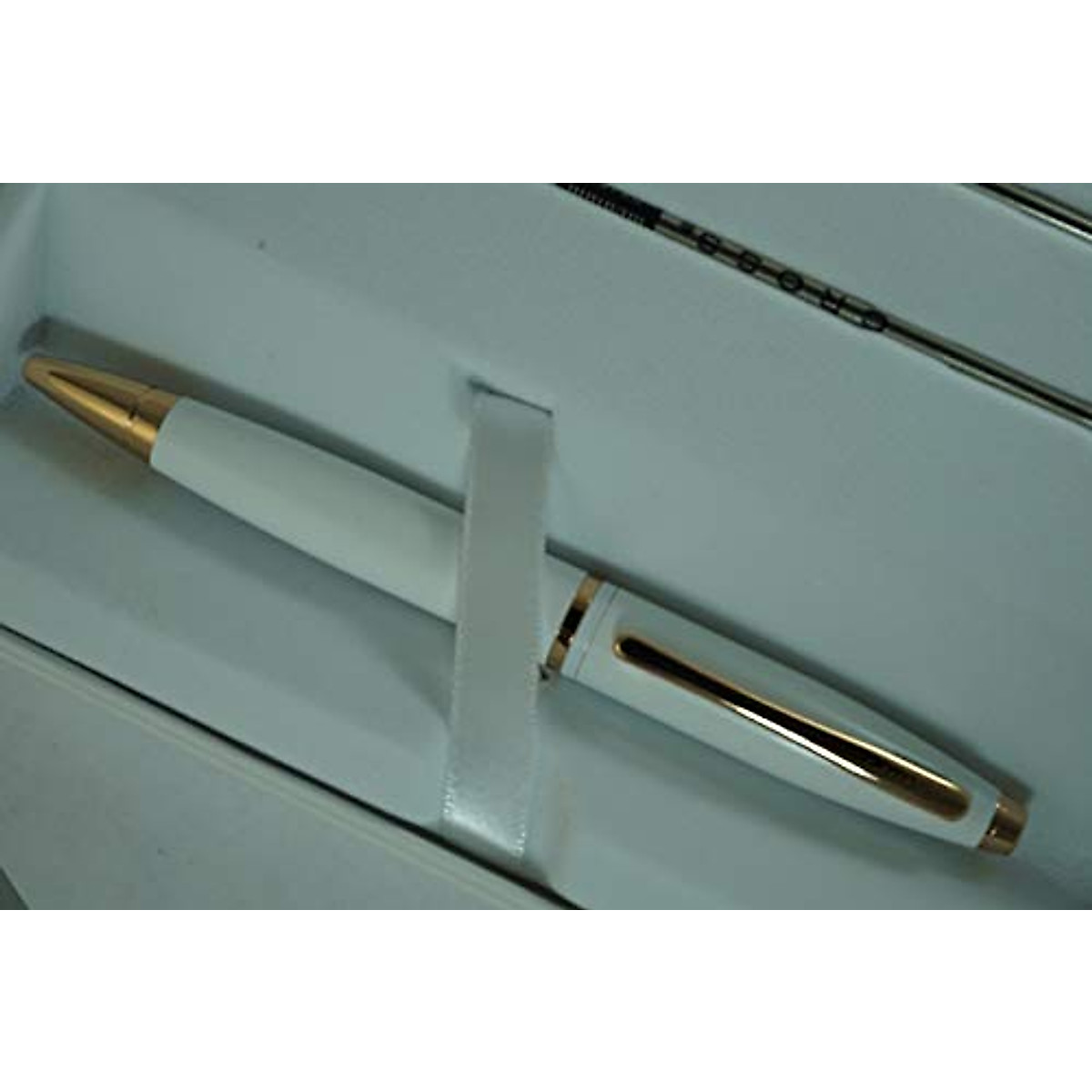 A.T. Cross Pearlescent White Medalist and 23KT Rose Gold Appointments and Cross signature mid Band Calaise Ballpoint Pen and two Bonus refills . A Gift Pen for Anyone and Any Occasion