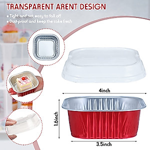 100 Set Aluminum Foil Baking Cups 10 oz Cupcake Liners with lids Disposable Mini Dessert Cups Cupcake Ramekins Containers Square for Cake Muffin Souffle Pudding Wedding Birthday Favor