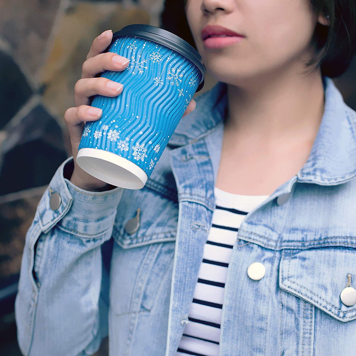 Nobleroyalcity-(NRC) Disposable Coffee Cups with Lids 12 oz - Extra Thick Insulated Disposable Coffee Cups - Recyclable To Go Cups for Hot/Cold Liquids with Leak-Proof Lids and Corrugated - 50 Sets