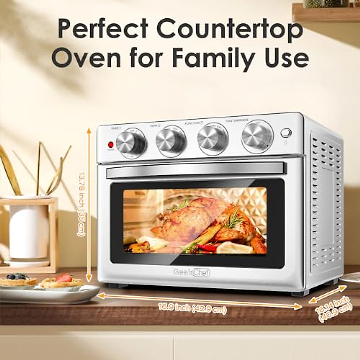 Geek Chef Air Fryer Oven 26 QT, Big Air Fryer, Toast Oven with Bake, Roast, Pizza, Convection Oven, Easy to Use & Clean, 6 Slice Toast, Stainless Steel