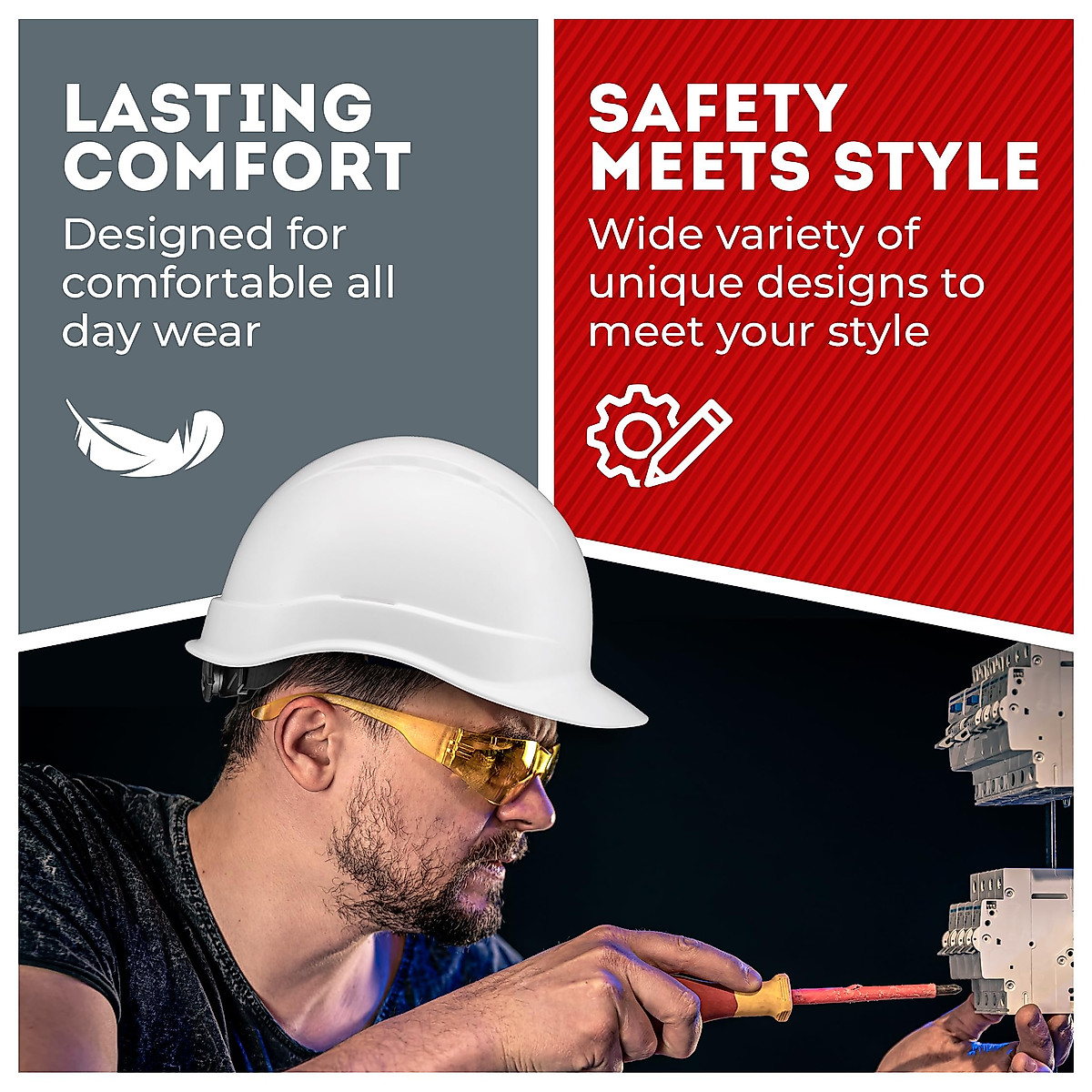 ACERPAL Cap Style Non-Vented White Solid Color OSHA Hard Hat with 6 Point Suspension