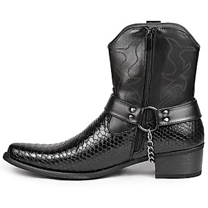 Metrocharm Diego-01 Men's Belt Buckle Chain Strap Western Cowboy Boots (11, Black)