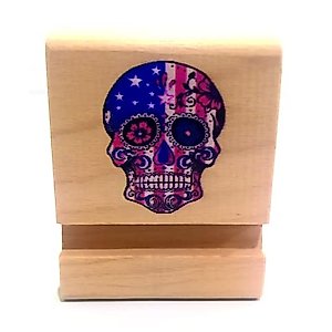 Skeleton Head Printed Phone Holder,Wooden Cell Phone Holder Desktop Smartphone Cell Phone Holder