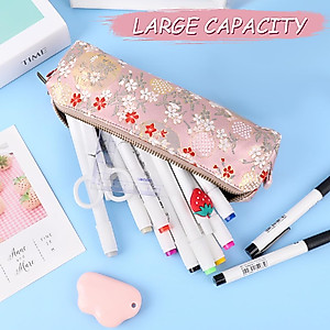 Oyachic Embroidery Pencil Case Flower Pencil Pouch Pen Box Pen Holder Organizer Bag Cosmetics Makeup for Office Supplies,pink