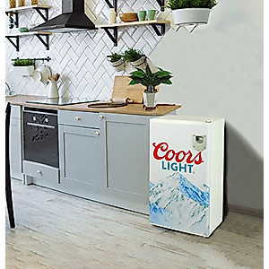 Coors Light Rocky Mountain 3.2 cu ft (90L) refrigerator Compact Fridge Bottle Opener White Space Saving Flat Back Design Reversible Door Adjustable Temperature Control Tempered Glass Shelves Office RV