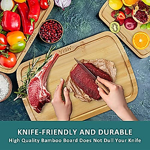 Bamboo Cutting Board Kitchen Chopping-Board: YISH Bamboo Chop Board Set of 3 With Juice Groove Wood Cutting Boards with Holder for Meat Vegetables - 15"x10" & 13"x8" & 10"x6.2"