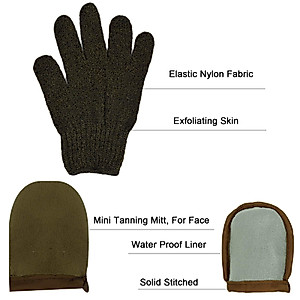 5 Piece Self Tanning Mitt Applicator Set with Self Tan Glove Tanning Back Lotion Applicator Tanning Brush Tan Face Mitt Exfoliating Glove, for Self Sunless Tanning Tan (bronze)