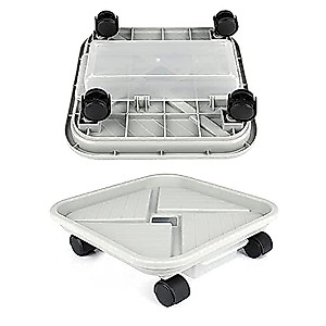 BangQiao 2 Pack 8.80 Inch Base Width Gray Plastic Square Plant Caddy with Wheels, Drainage,and Water Container, Rolling Pot Dolly Trolley Stand Holder Pallet with Caster for Indoor Outdoor Planter