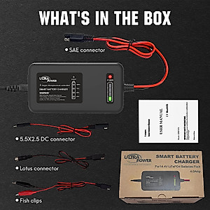 ULTRAPOWER 4-Amp 14.6 Volt LiFePO4 Battery Charger,12.8 Volt LiPO Lithium Battery Charger,Smart Battery Charger Maintainer for Cars,Motocycles,Golf Carts,UAV,Fishing Boat and Deep Cycle Batteries.