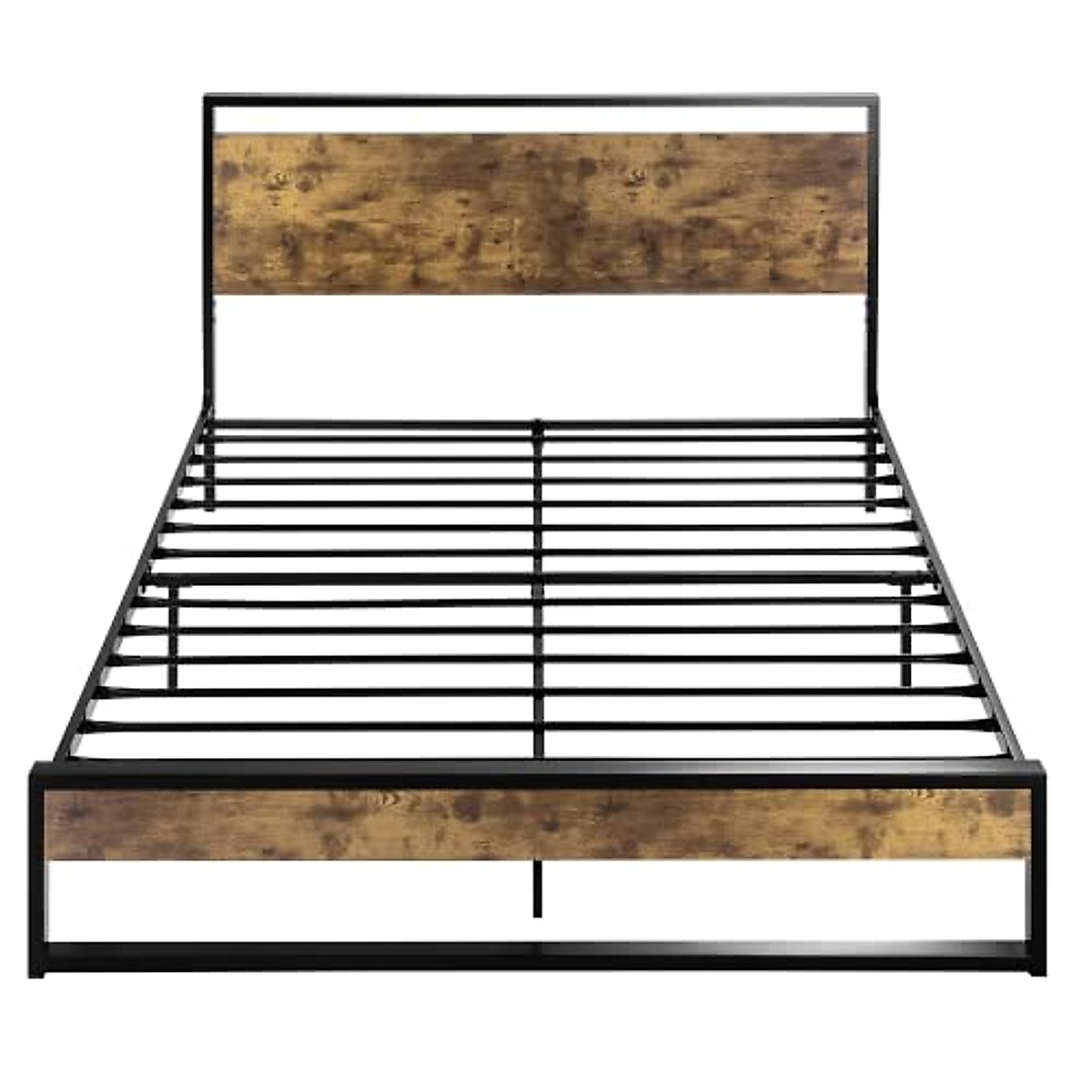 SHA CERLIN Queen Size Modern Bed Frame with Wooden Headboard, Heavy Duty Metal Platform Bed, No Box Spring Needed, Noise-Free, Rustic Brown