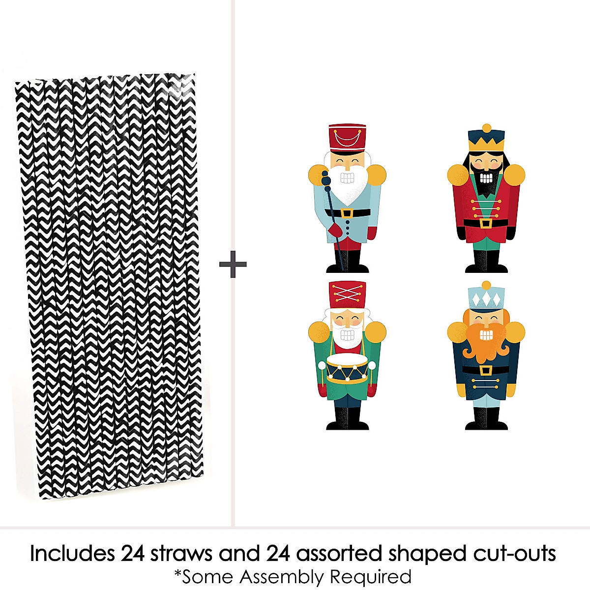 Big Dot of Happiness Christmas Nutcracker - Paper Straw Decor - Holiday Party Striped Decorative Straws - Set of 24