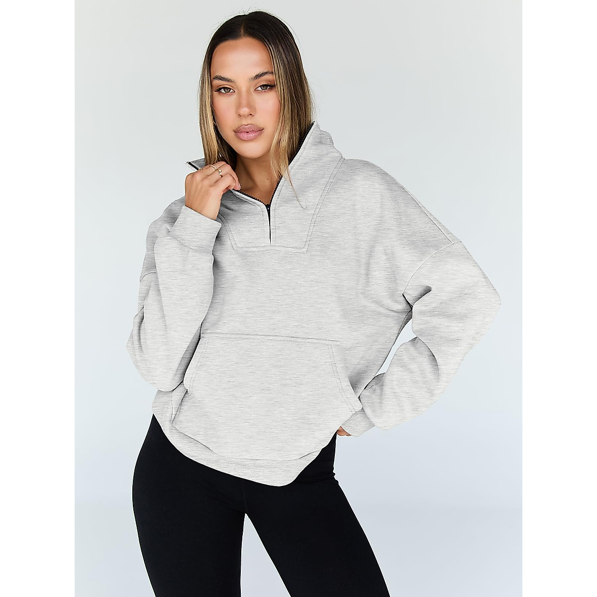 Trendy Queen Sweatshirts Quarter Half Zip Pullover Oversized Hoodies Sweaters Comfy Fall Outfits 2025 Y2K Winter Clothes Grey S