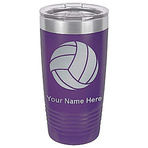 LaserGram 20oz Vacuum Insulated Tumbler Mug, Volleyball Ball, Personalized Engraving Included (Dark Purple)