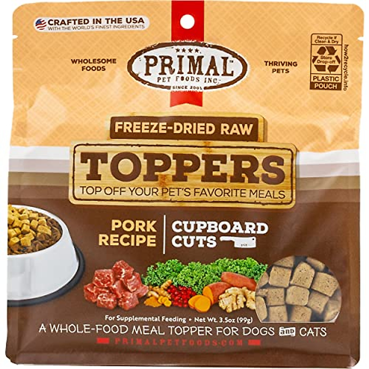 Primal Cupboard Cuts Freeze Dried Raw Cat Food & Dog Food Topper, Grain Free Meal Mixer for Dogs & Cat (Pork, 3.5 oz)