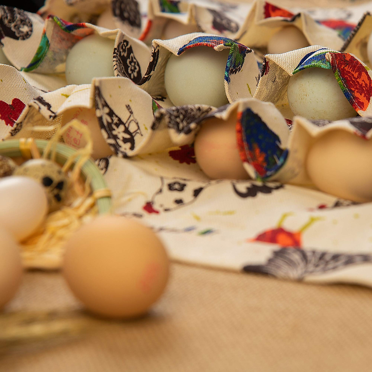 ETIUC Durable Egg Gathering Apron 18 Deep Pockets Canvas Fabric for Duck Goose Quail Dove Eggs Holder Easter Egg Collecting Apron Chicken Coop Tool Hen Rooster Print