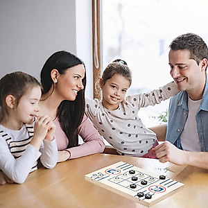 Niino 2 in 1 Fast Sling Puck and Tic Tac Toe Game Board | Tic Tac Toe Board and Family Wooden Hockey Game | String Puck | Gift for Adults & Kids Children | 20 Pucks with Storage Pouch (13 X 8 Inches)