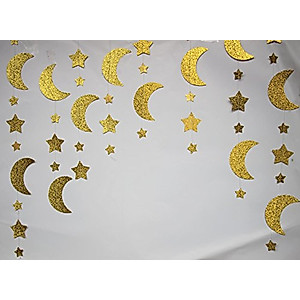 Mybbshower Gold Glitter Moon and Stars Garland Children's Birthday Party Nursery Room Decoration 12 Feet